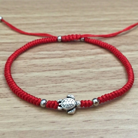 Handmade | Jewelry | Charming Silver Turtle Lucky Red String Bracelet ...